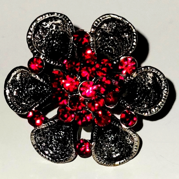 Jewelry | Vintage Ring Rhinestone Red Floral Mod Adjustable Statement ...